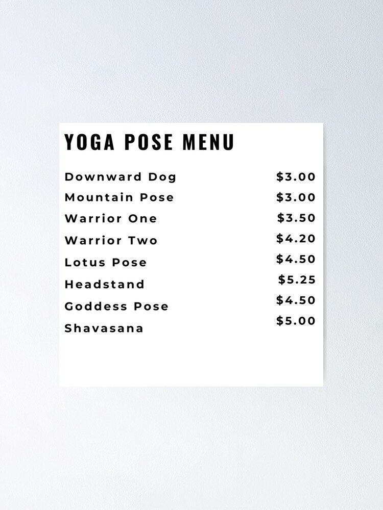 "Yoga Pose MENU" Poster by Nasse-Corp | Redbubble
