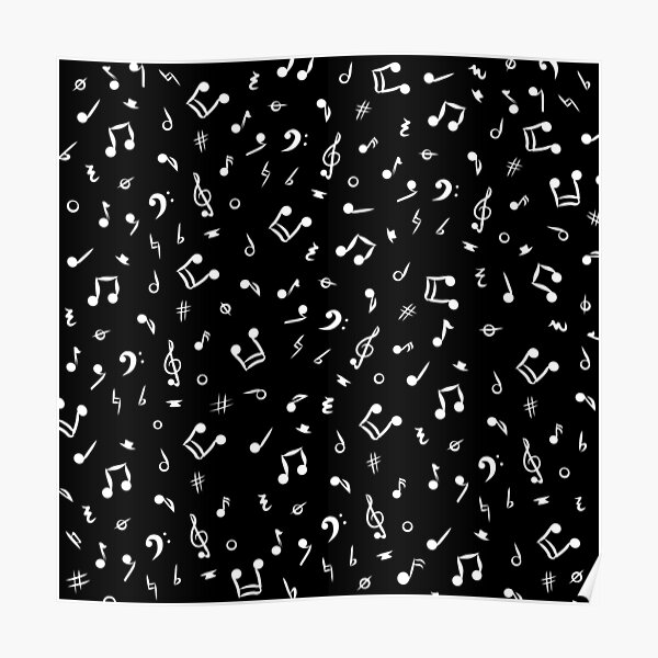 "Music Notes and Symbols Black Background " Poster by mitsukoart516 ...