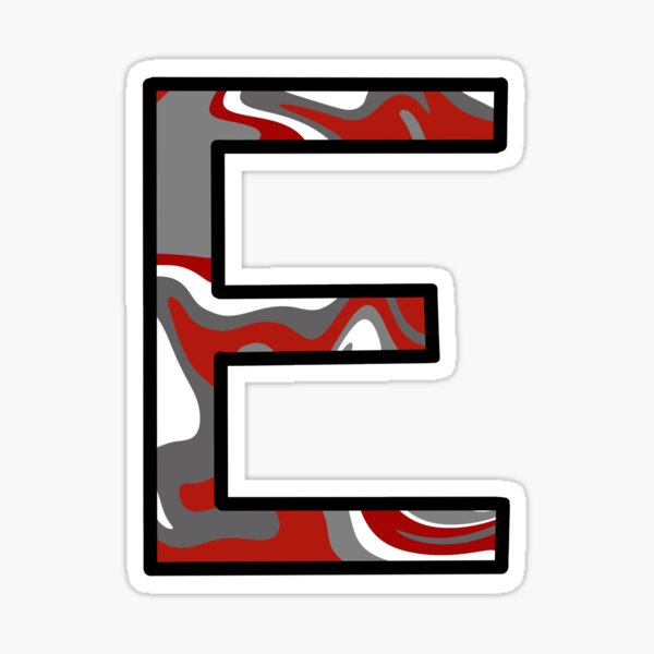 "Letter E, Red n Gray Swirl" Sticker by rachaaelsmith | Redbubble