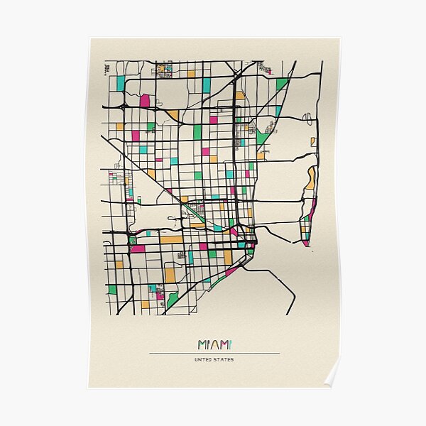 Póster «Mapa de calles de Miami, Florida» de geekmywall | Redbubble