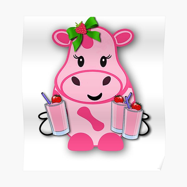 "Cow with Milkshake and strawberries - Fun strawberry Gifts for any ...