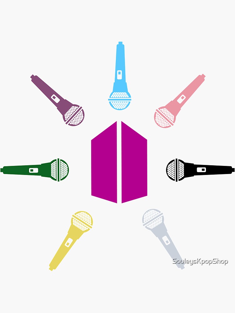 "BTS Colored Mic and Army Shield" Sticker for Sale by SouleysKpopShop ...
