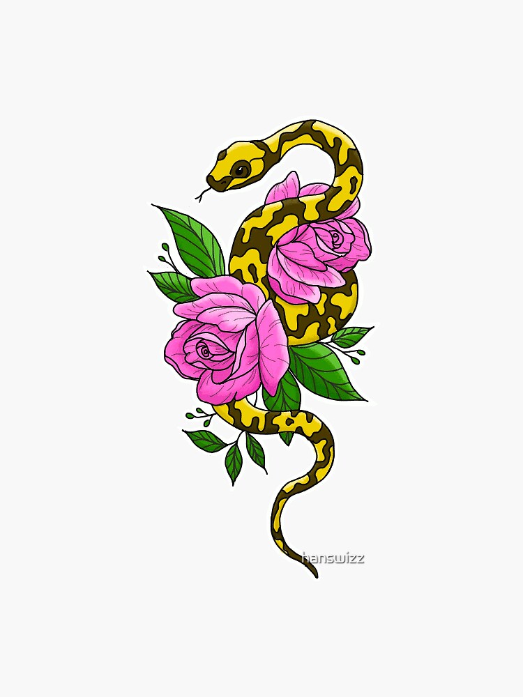 "Ball Python with Flowers" Sticker by hanswizz | Redbubble