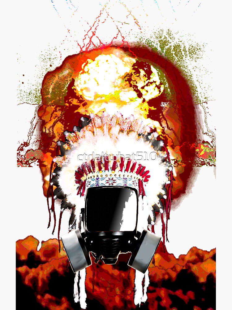 "Native American Gas Mask Headdress Mushroom Cloud" Sticker for Sale by ...
