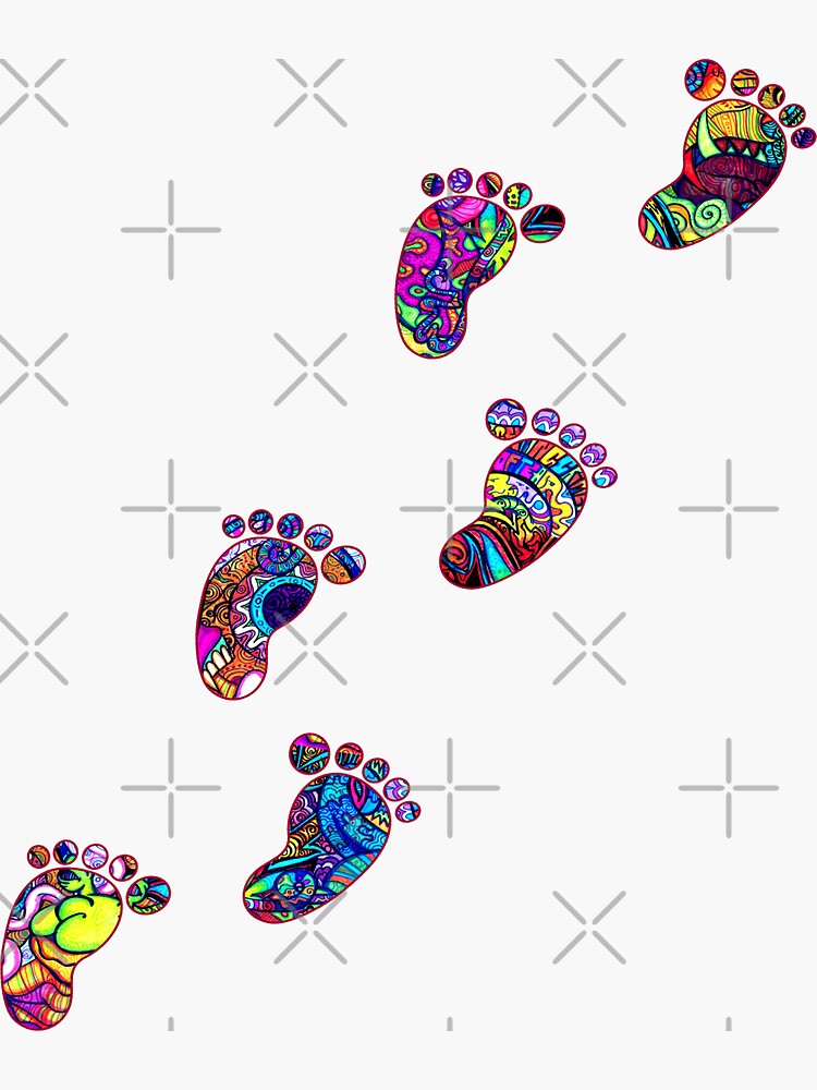"Boho Hippie Doodle Footprints in the Sand Colorful Feet Designs With ...