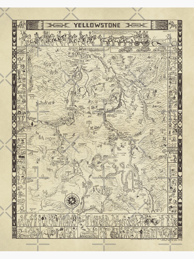 "1931 Vintage Illustrative Map of Yellowstone Park" Sticker for Sale by ...