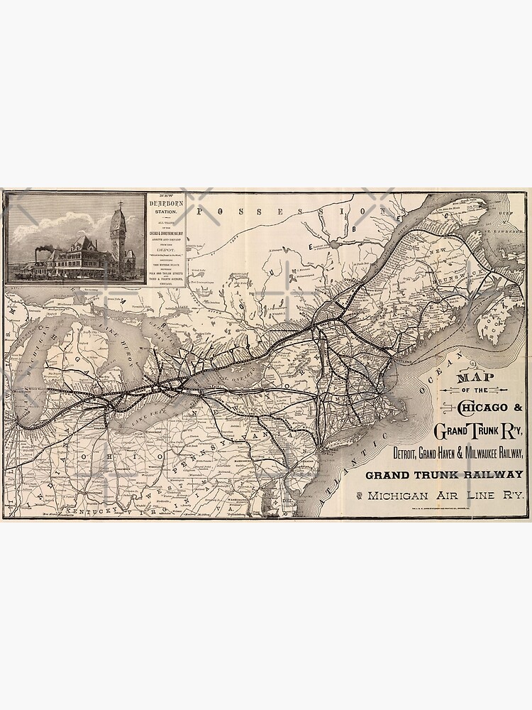 "1887 Grand Trunk Railway Map" Metal Print for Sale by gin-nek-shop ...