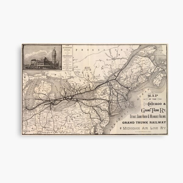 "1887 Grand Trunk Railway Map" Metal Print for Sale by gin-nek-shop ...