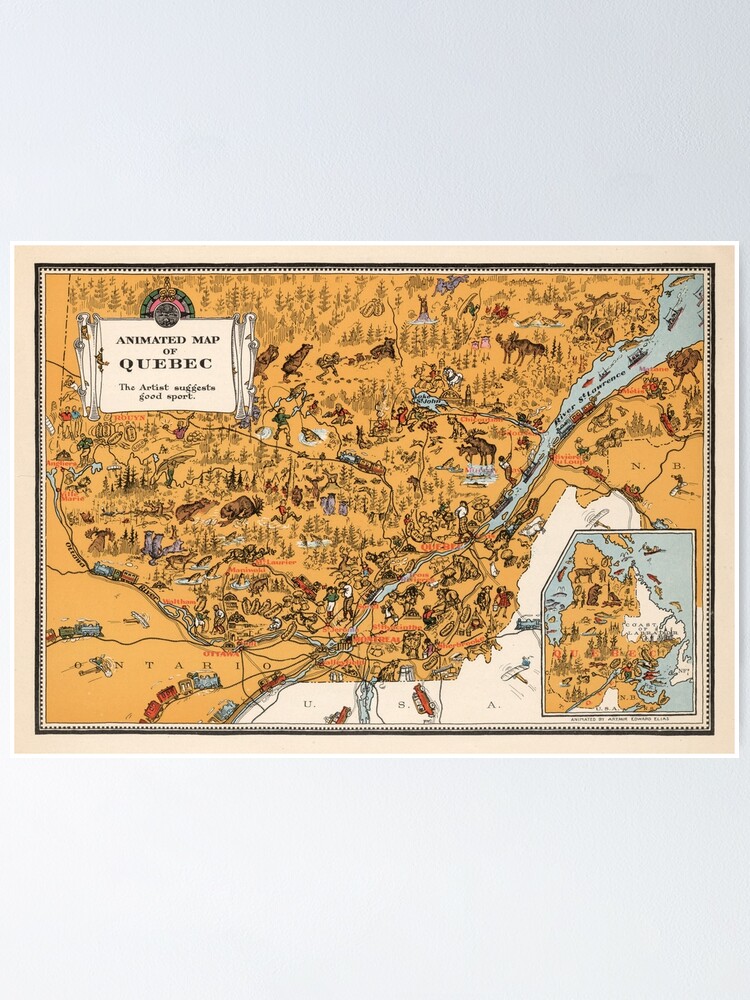 "1929 Vintage Map of Quebec " Poster by gin-nek-shop | Redbubble