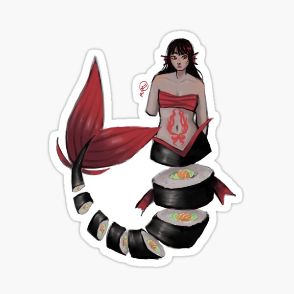 "sushi mermaid " Sticker for Sale by MioMio Doodles | Redbubble