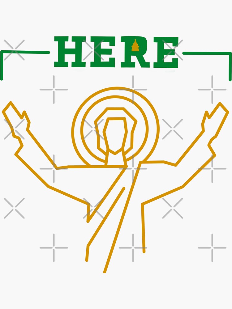 "HERE touchdown jesus" Sticker for Sale by melmggn | Redbubble