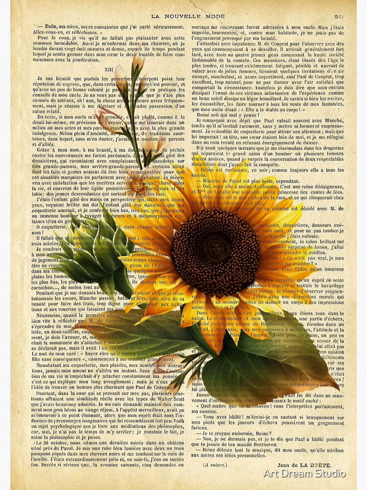 "Botanical print, on old book page - Sunflower" Spiral Notebook for ...