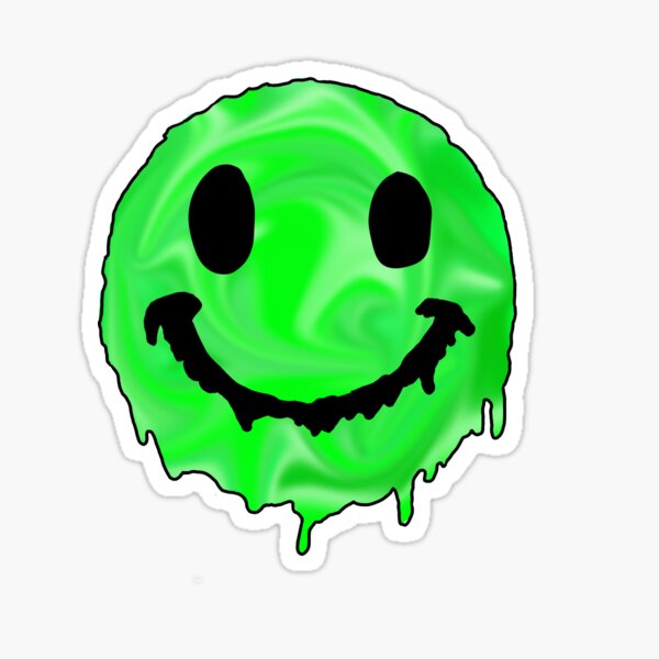 "Green melting smiley face " Sticker by GeorginaG11 | Redbubble
