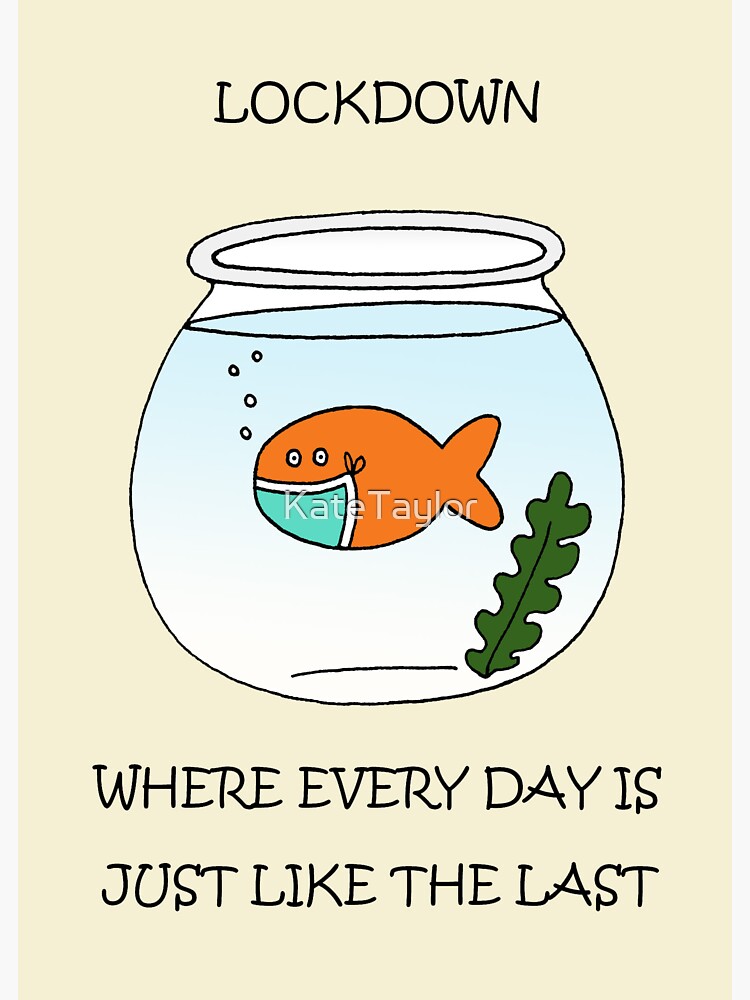 "Covid 19 Lockdown Cartoon Humor Goldfish" Sticker by KateTaylor ...