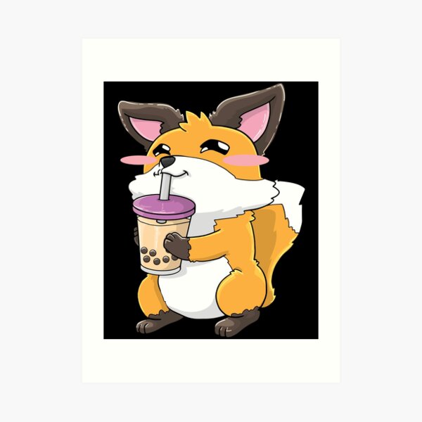 "Foxes Fox Bubble Tea Boba Drink Kawaii Anime" Art Print for Sale by ...