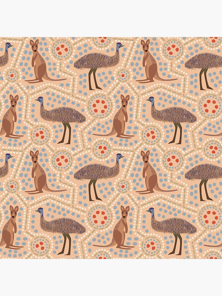 "Australian aboriginal art - dot art - Kangaroo and Emu" Sticker for ...