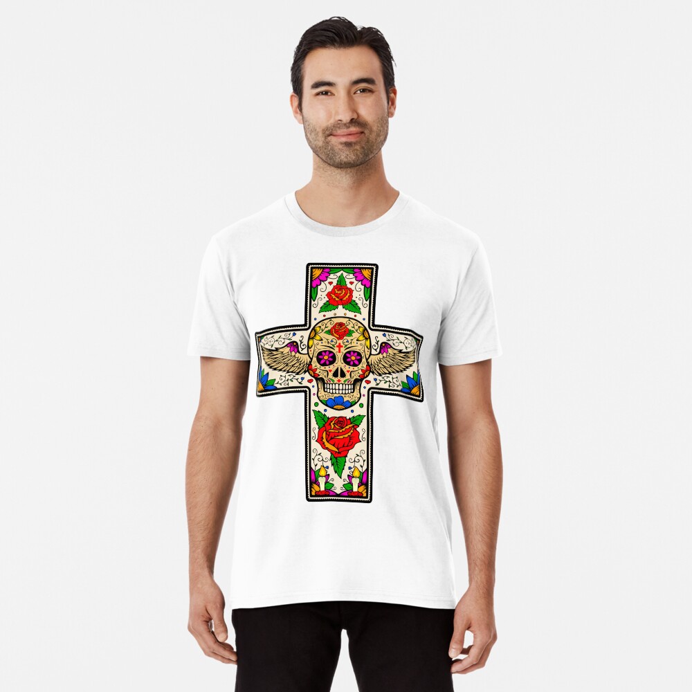 "christian cross Dia De Muertos Calavera Day of Dead Sugar Skull T ...