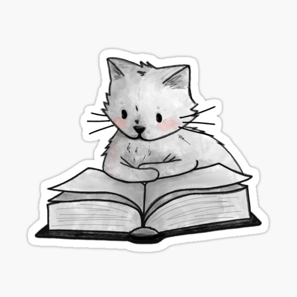 "Cat Reading Book" Sticker for Sale by indiebookster | Redbubble