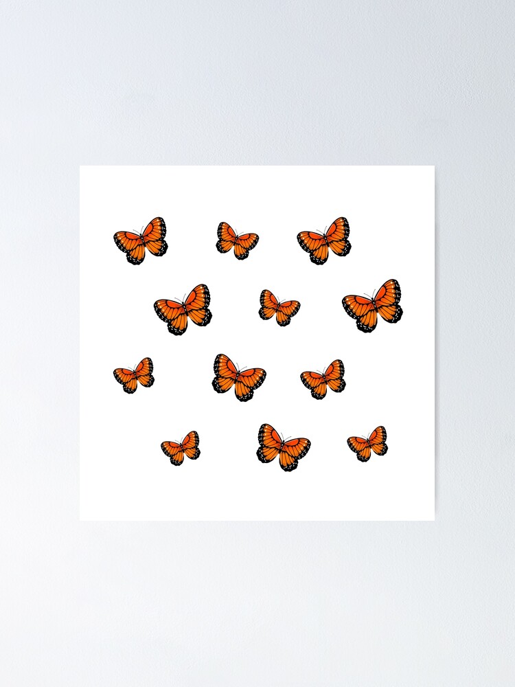 "orange butterflies sticker pack" Poster by elenaabarbajosa | Redbubble