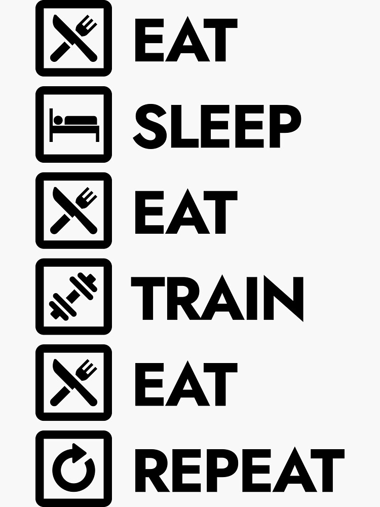 "Eat Sleep Train Repeat" Sticker for Sale by KrokDesign | Redbubble