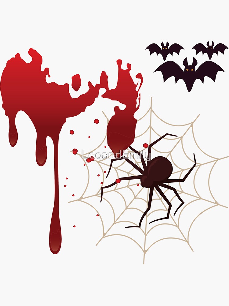 "Halloween spiders, blood and bats" Sticker for Sale by LeoandEmily ...
