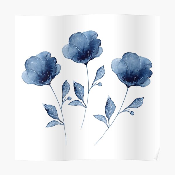 "Drawn Blue Flowers" Poster for Sale by Meah-Liv | Redbubble