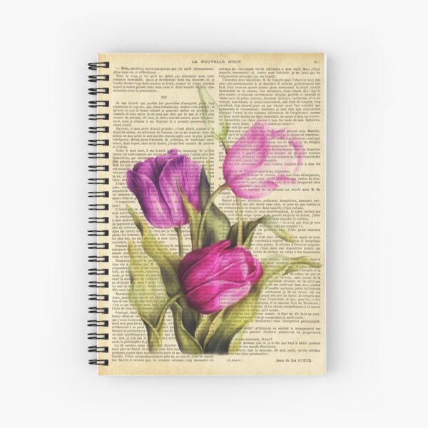 "Botanical print on old book page - tulips" Spiral Notebook for Sale by ...