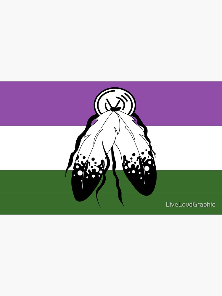 "Genderqueer Pride Flag Pattern with Two Spirited Feathers" Sticker for ...