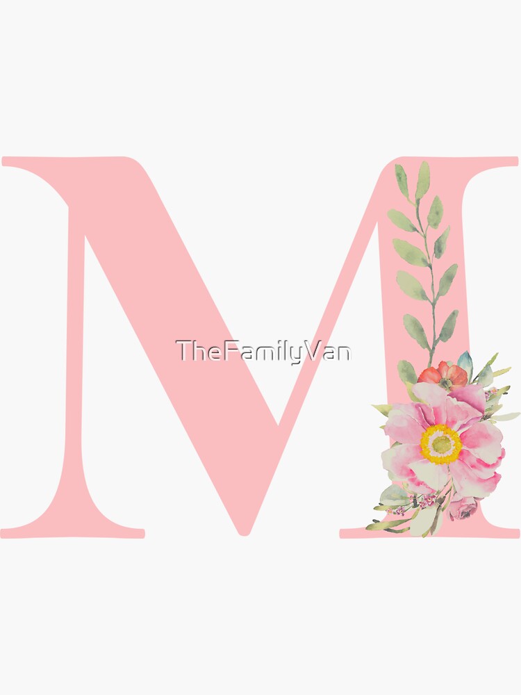 Pegatina «Arreglo de ramo de guirnalda floral rosa letra inicial M» de ...