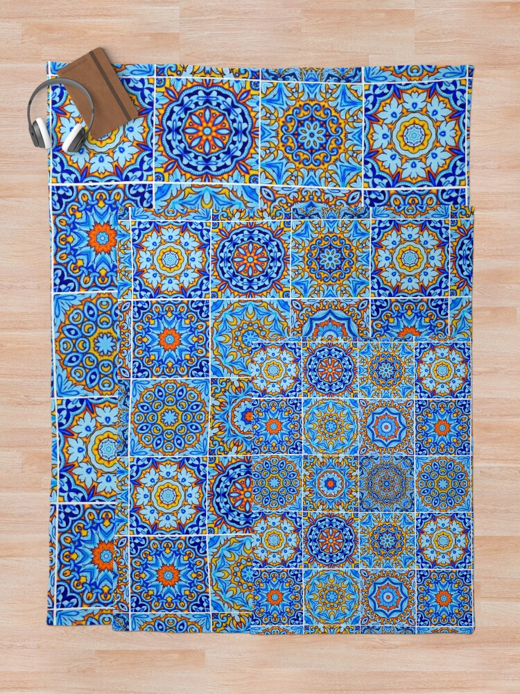 "Moroccan arabic oriental tile pattern Blue" Throw Blanket for Sale by ...