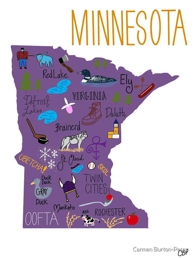"Illustrated Map of Minnesota" Sticker by cburtonperez98 | Redbubble