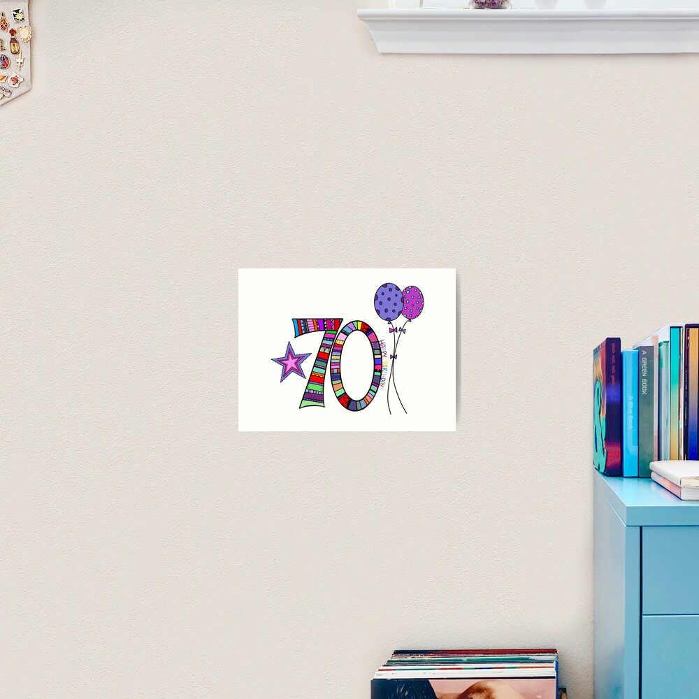 Happy 70th Birthday Colorful Doodle Balloons Greeting Card For