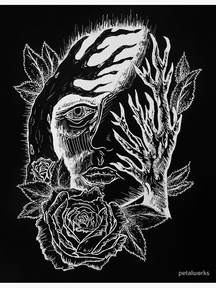 "DARK NATURE Scratchboard Face" Poster by petalwerks | Redbubble