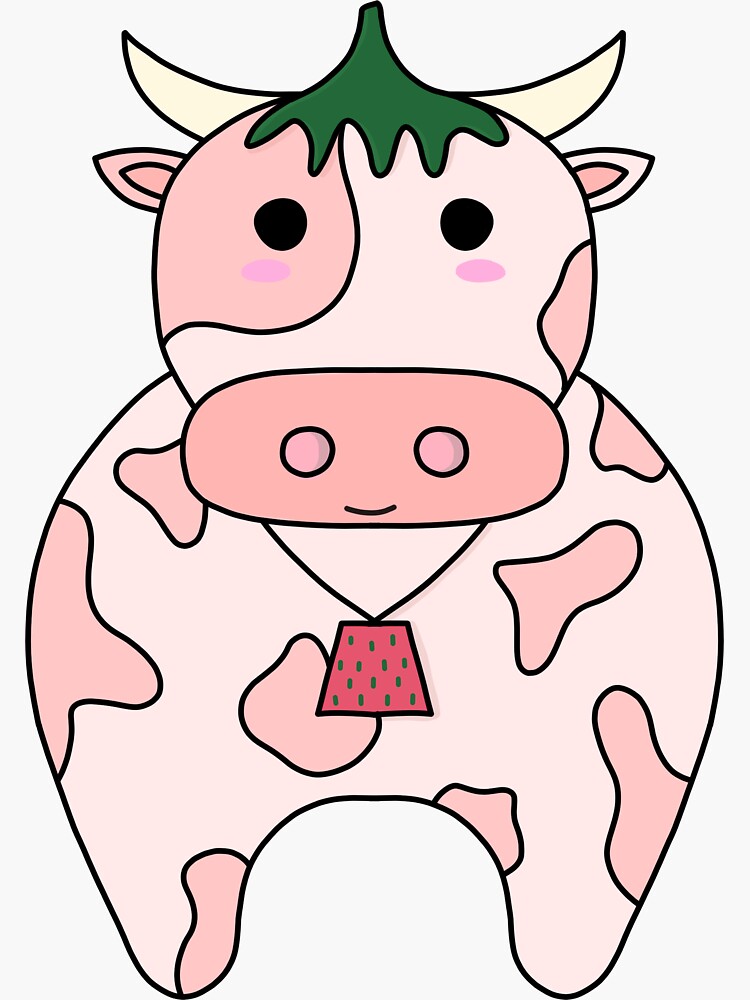 "Pink strawberry cow" Sticker for Sale by ChantalJackie | Redbubble