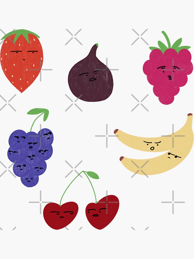 "Grumpy Fruits with Faces" Sticker for Sale by elysialucas | Redbubble