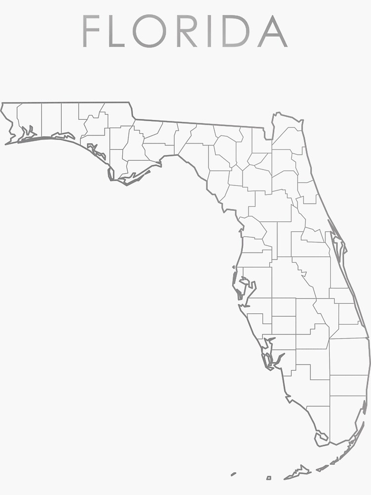"Florida Silver State Counties Map" Sticker by Travel2NZ | Redbubble