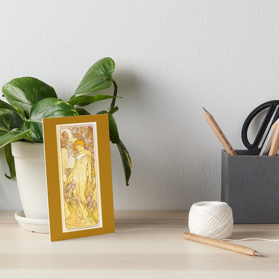 "Alphonse Mucha- The Flowers: Iris" Art Board Print by SybaDesign ...