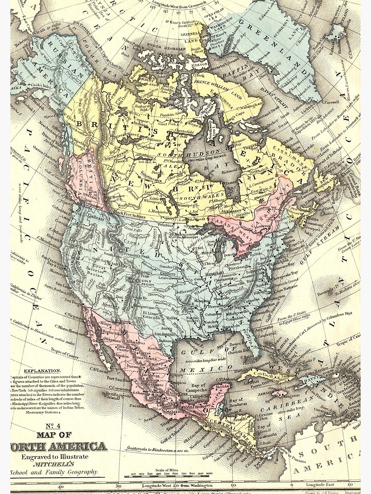 Cuaderno de espiral «Mapa del continente de américa del norte, países mapas antiguos nombres de ...
