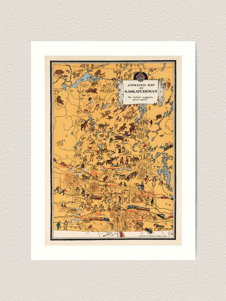 "1929 Vintage Map of Saskatchewan" Art Print for Sale by gin-nek-shop ...
