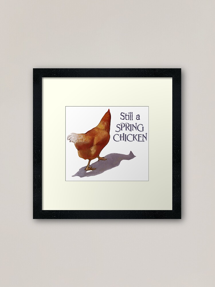 "Still a Spring Chicken, Artwork of Walking Hen, Humor" Framed Art ...
