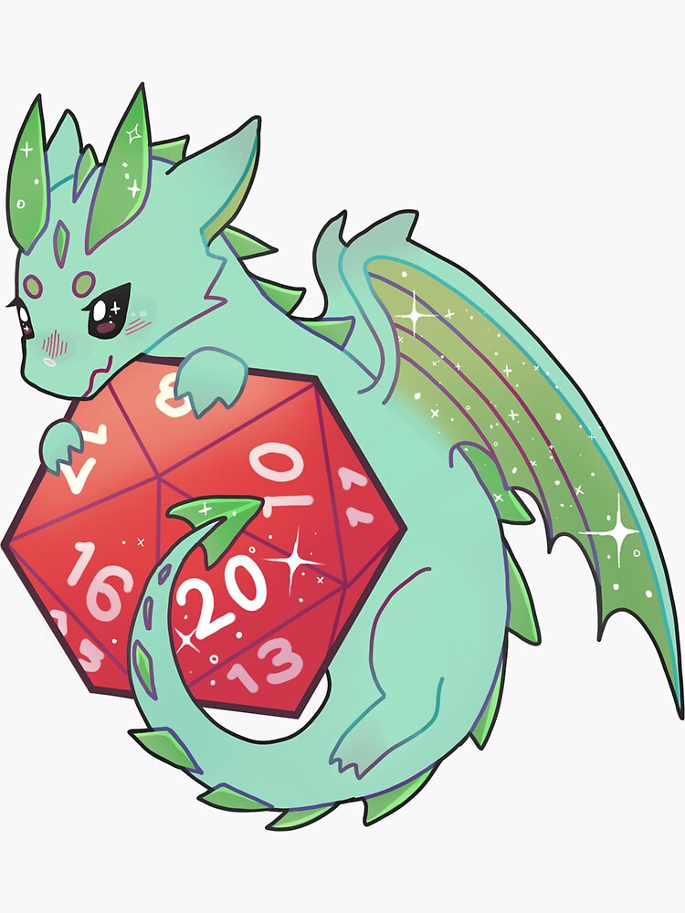 Pegatina «Dados Kawaii Dragón Verde» de Devious-Monster | Redbubble