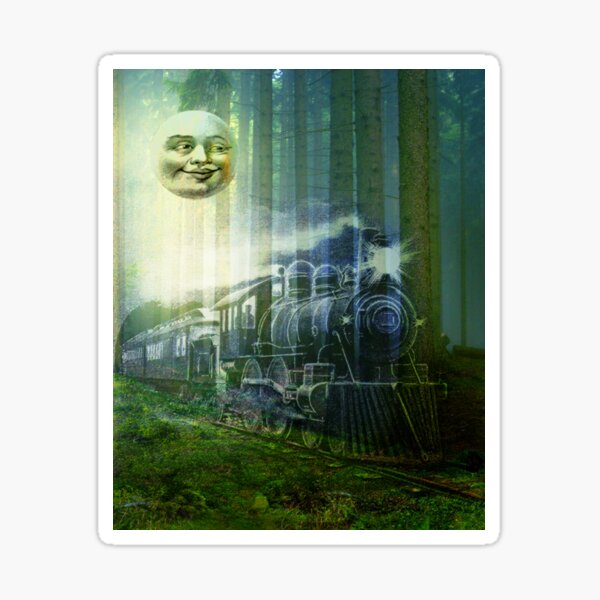 "MR MOON AND GHOST TRAIN" Sticker for Sale by Tammera | Redbubble
