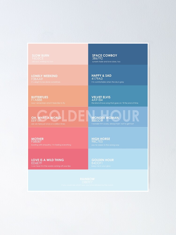 "Golden Hour Album Color Palette" Poster for Sale by robyng723 | Redbubble