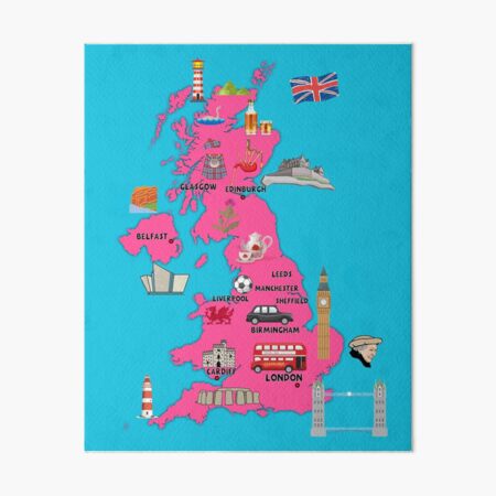 "United Kingdom map illustrated map of UK showing the top attractions ...