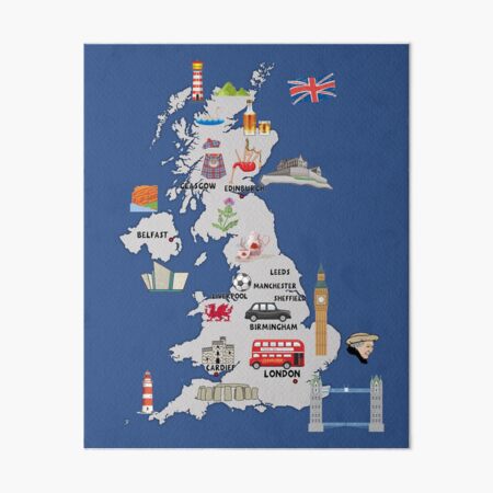 "UK map illustrated map of United Kingdom showing the top attractions ...