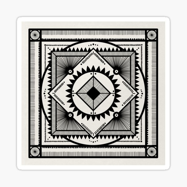 "Western tribal square mandala 2 - black on neutral" Sticker for Sale ...