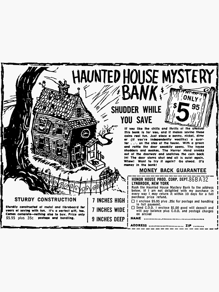 "HAUNTED HOUSE BANK - ADVERT" Sticker by ThrowbackAds | Redbubble