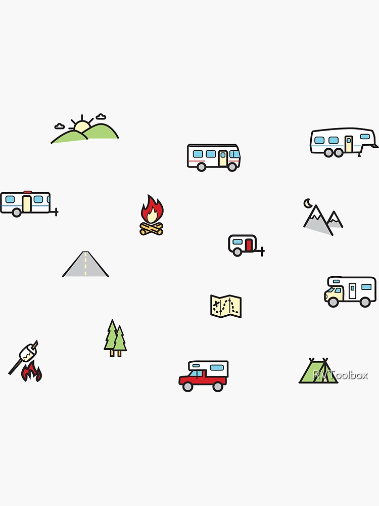 "Cute RV and Camping Icon Pattern" Sticker for Sale by RVToolbox ...