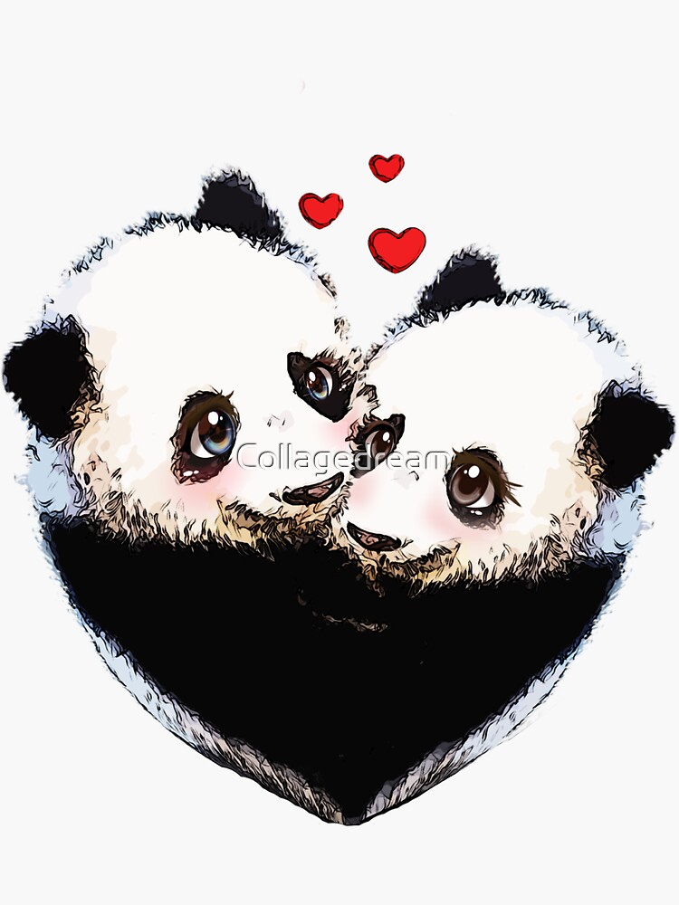 "panda and love, sweet heart" Sticker for Sale by Collagedream | Redbubble