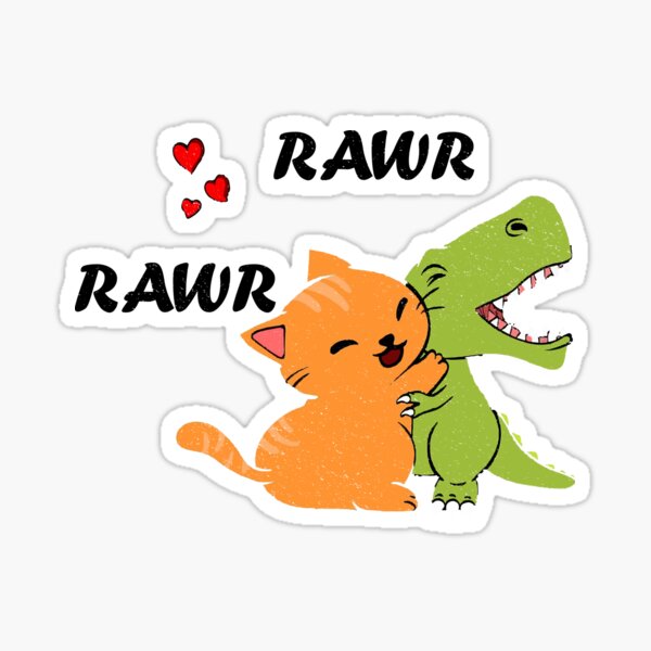 "Rawr! Cute Trex and cat Hugging" Sticker for Sale by hassaneRoben ...